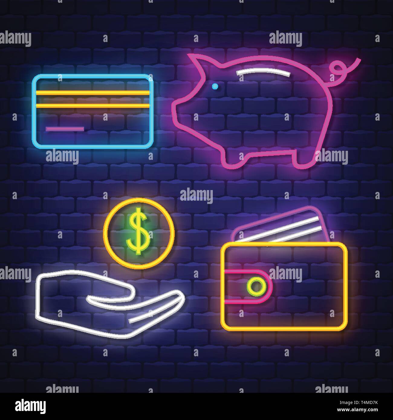 Money and banking neon signs collection. Money and banking signs. Neon ...