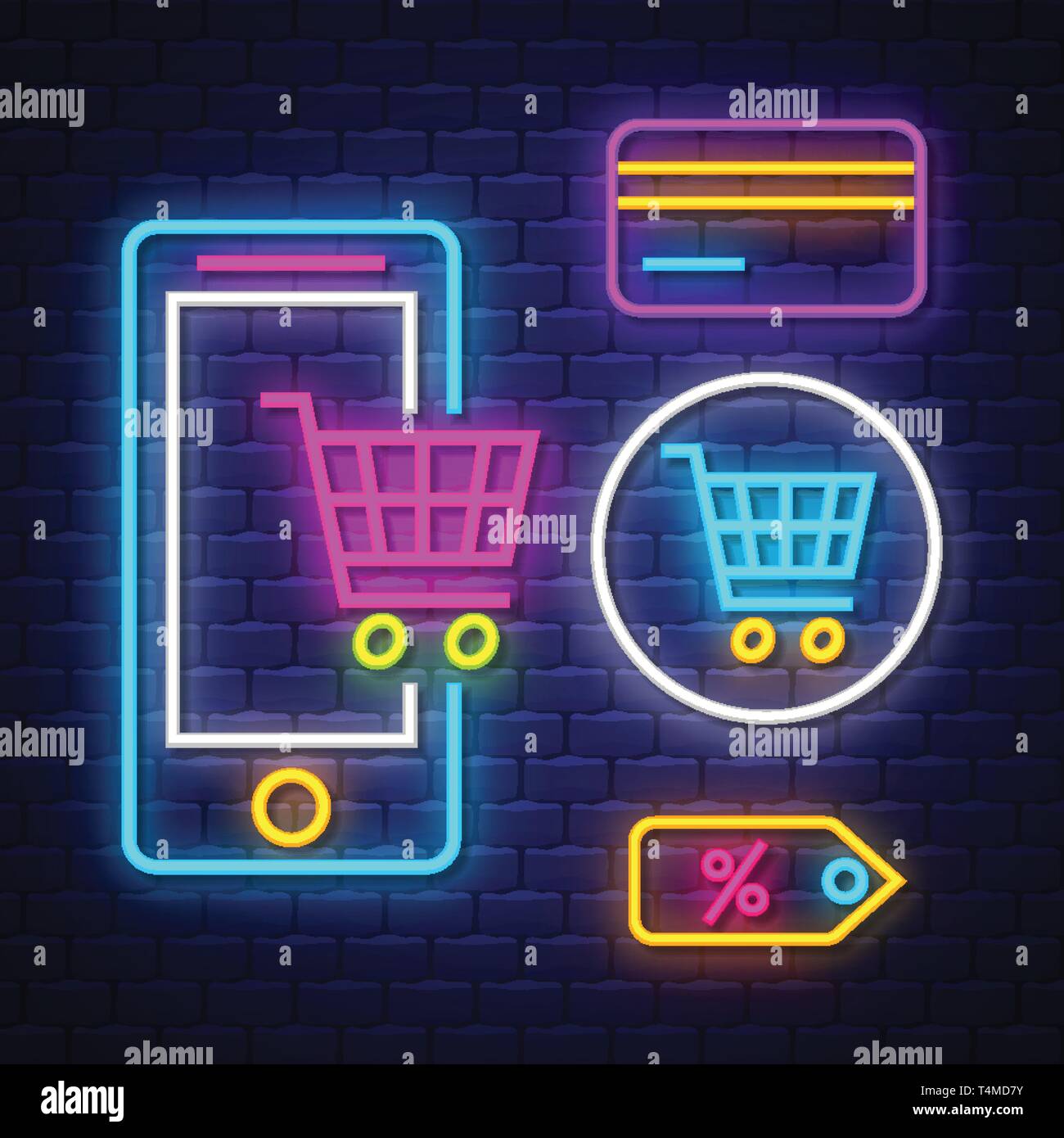 E-commerce neon signs collection. E-commerce signs. Neon signs. Vector ...