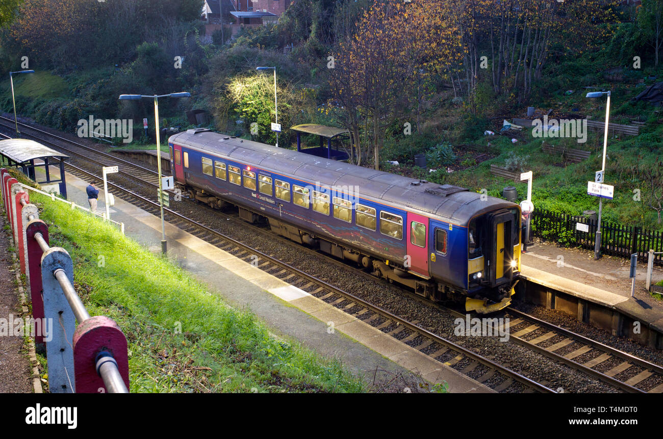 Suburban railway station on the 'Avocet Line' at St James' Park, Exeter ...