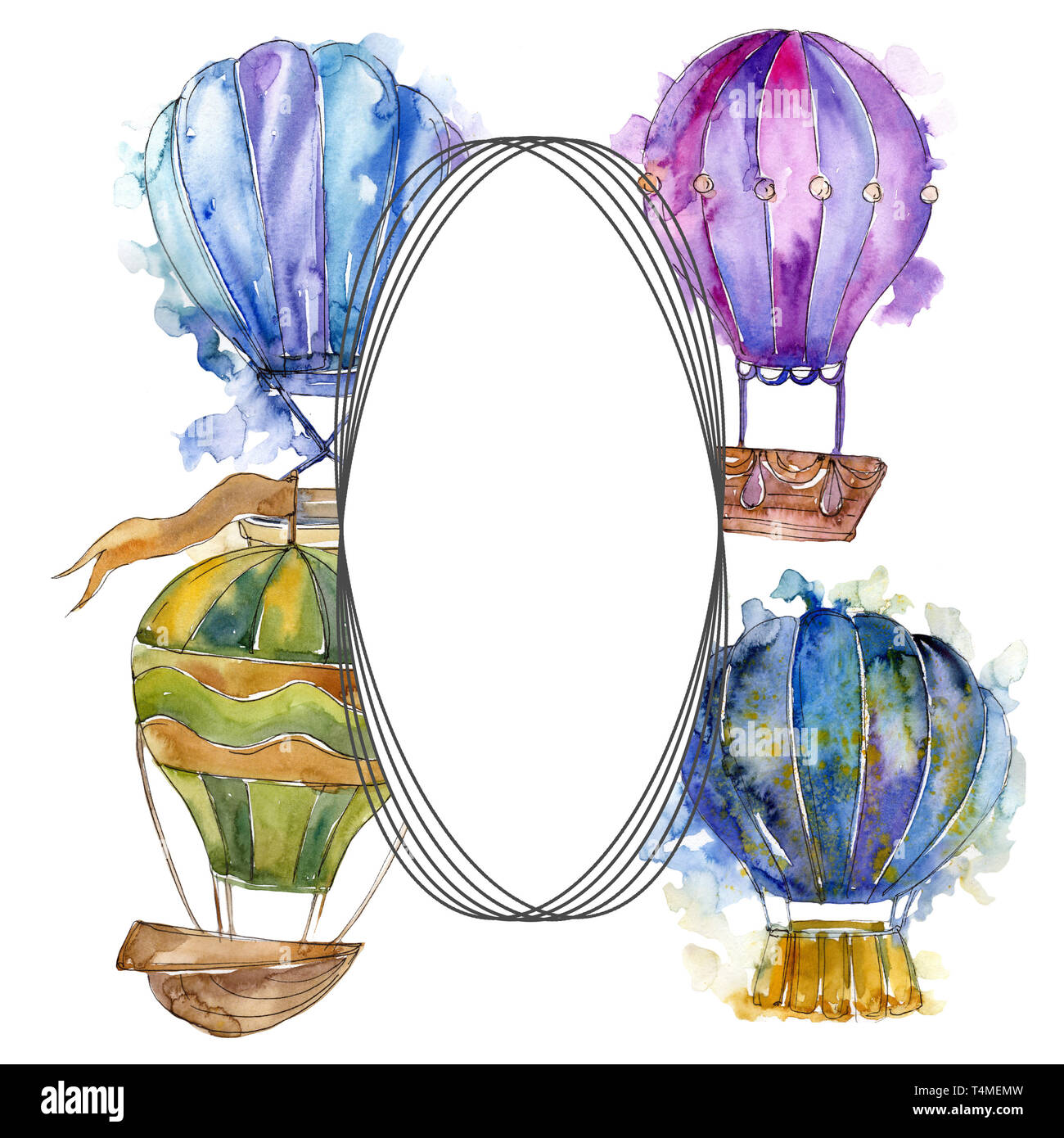 Hot air balloon background fly air transport. Watercolor background ...