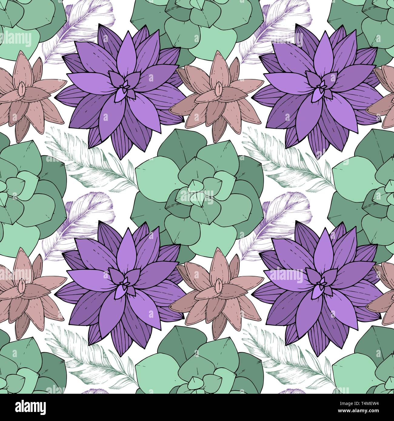 Vector Succulents floral botanical flower. Engraved ink art. Seamless ...