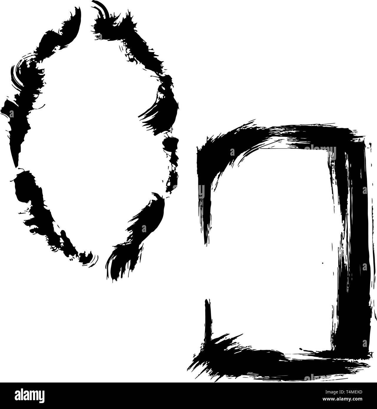 Vector Dry brush frames. Hand drawn artistic frames. Black and white ...