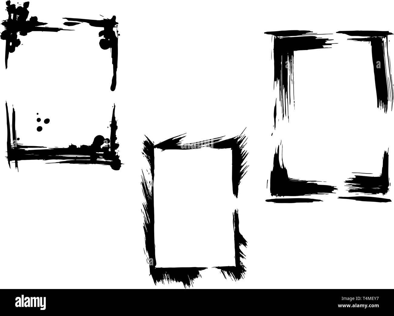 Vector Dry brush frames. Hand drawn artistic frames. Black and white ...