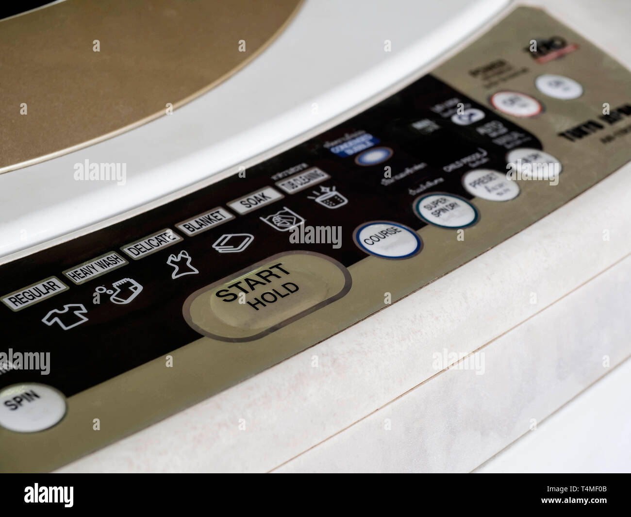 Close up of control panel at front of top loading washing machine Stock ...