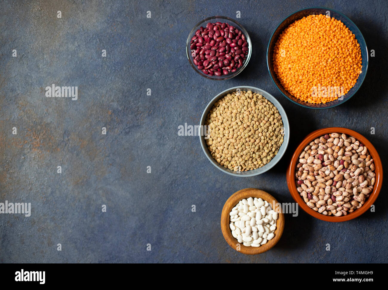 Assortment of legumes: beans and lentils. Raw healthy food. Vegetable ...