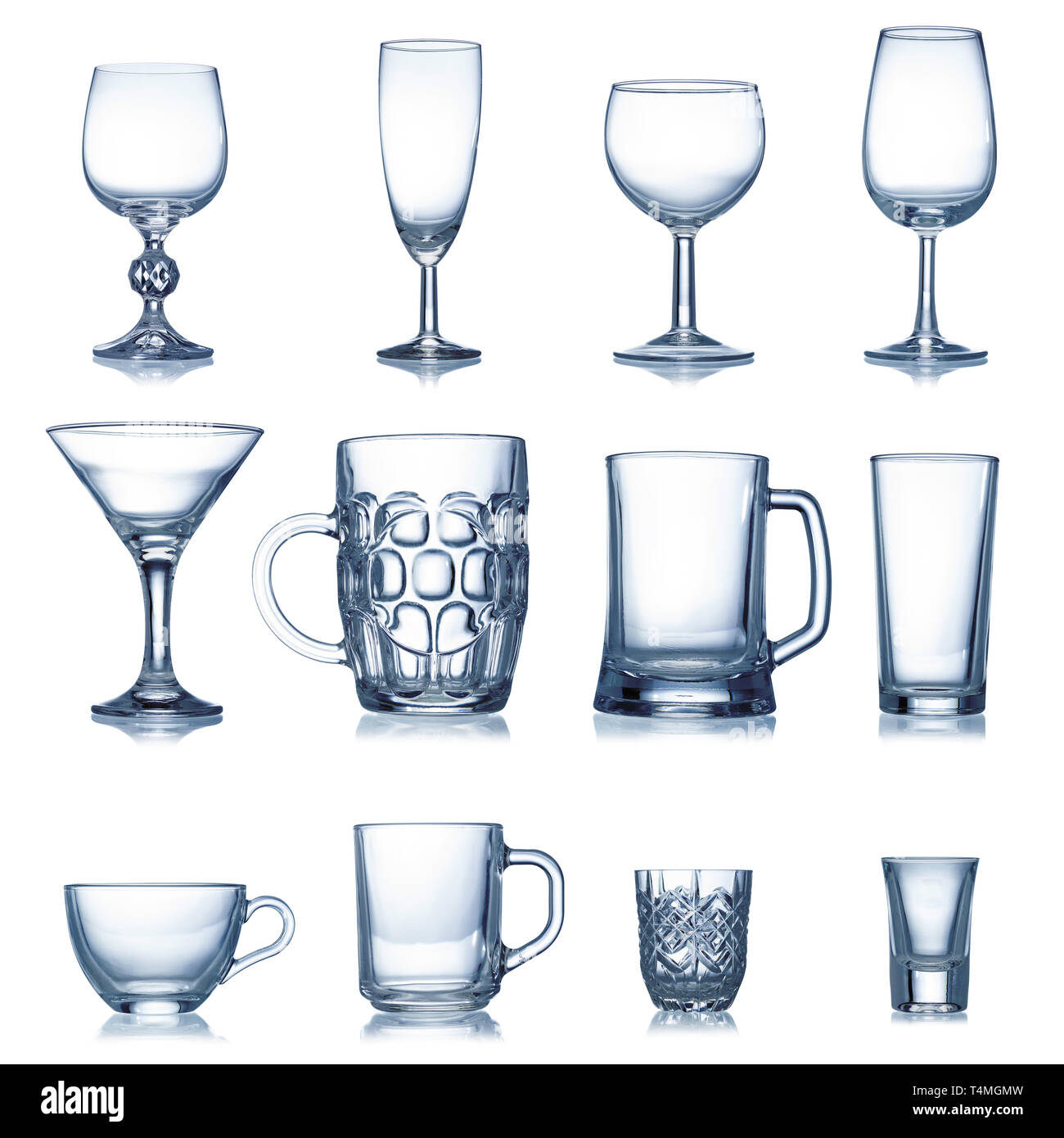 Clean empty glassware collection isolated Stock Photo - Alamy