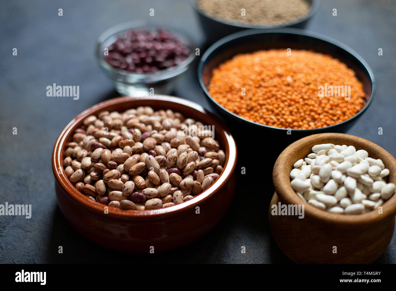 Assortment of legumes: beans and lentils. Raw healthy food. Vegetable ...