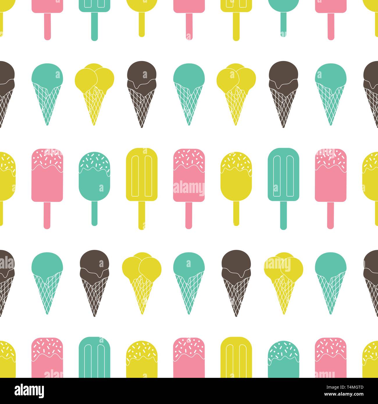 Colorfull Vector Ice cream repeat seamless pattern. Bright colors Stock ...