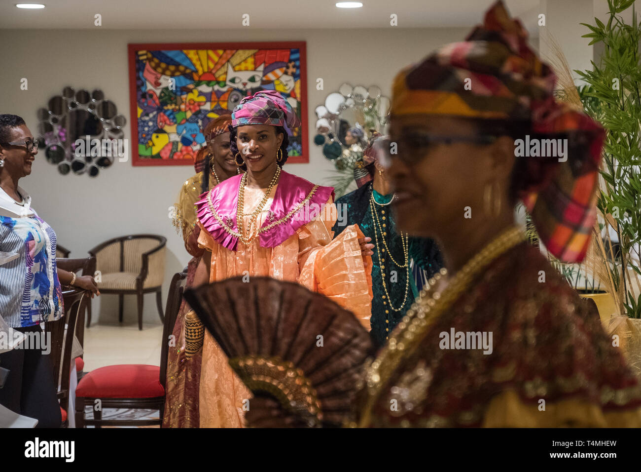 Guianese women show traditional dresses, Guyana, Cayenne, France Stock ...