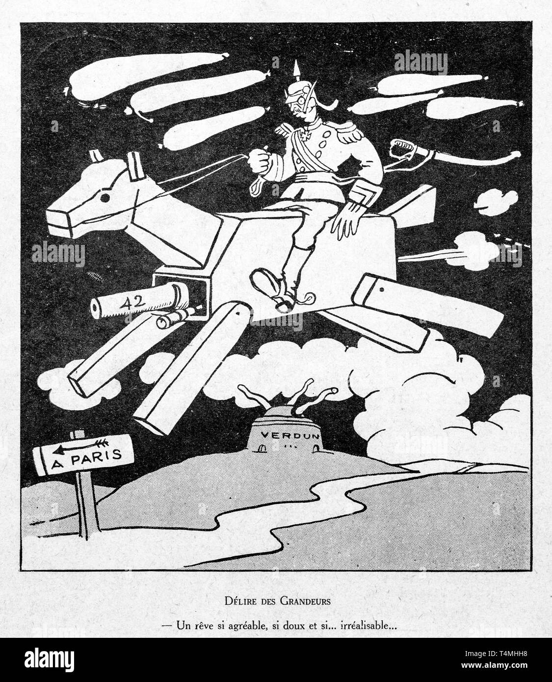 Délire des Grandeurs, WW1 caricature by illustrator Picarol showing the ...