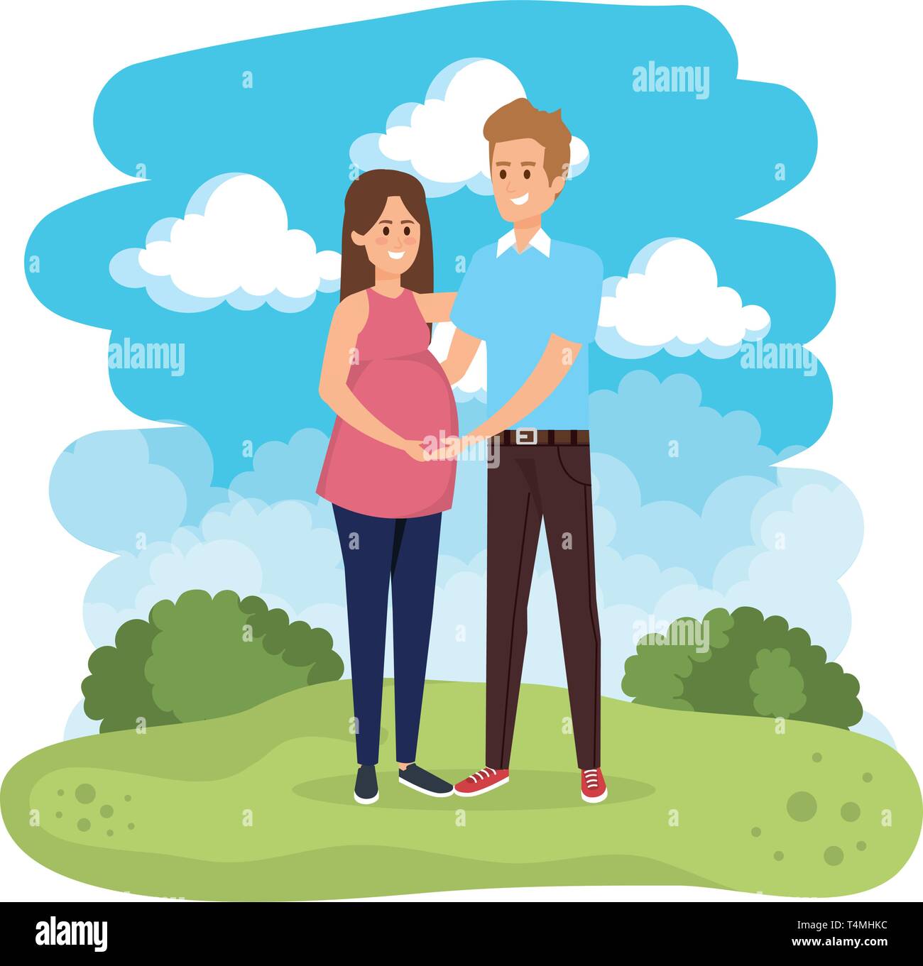 young pregnancy woman and man in the landscape Stock Vector Image & Art ...