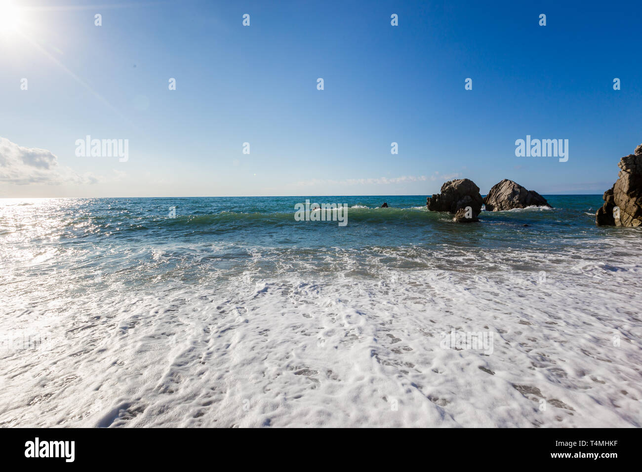 Mediterranean seascape, blue sea, rocks on the coast, summer day ...