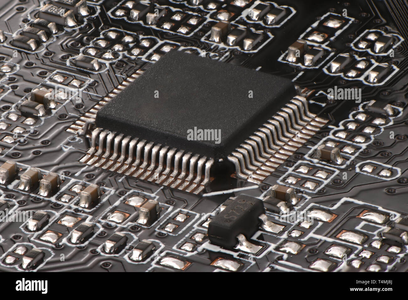 Motherboard closeup with microchips and electronic elements Stock Photo ...