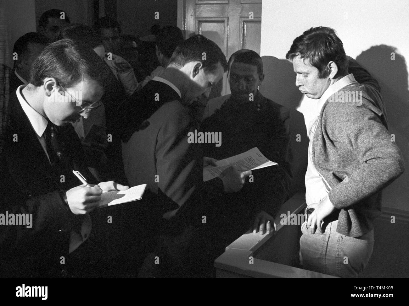 Student leader Daniel Cohn-Bendit (r) in front of court. He had to face ...