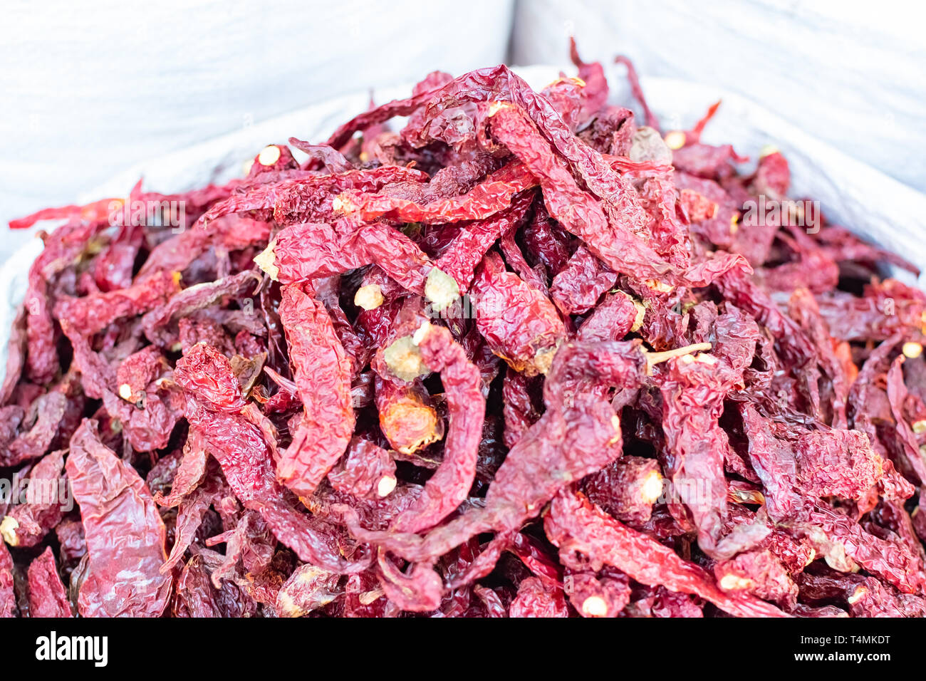 Dry chilli peppers on the market. Spicy Asian Indian food Stock Photo ...