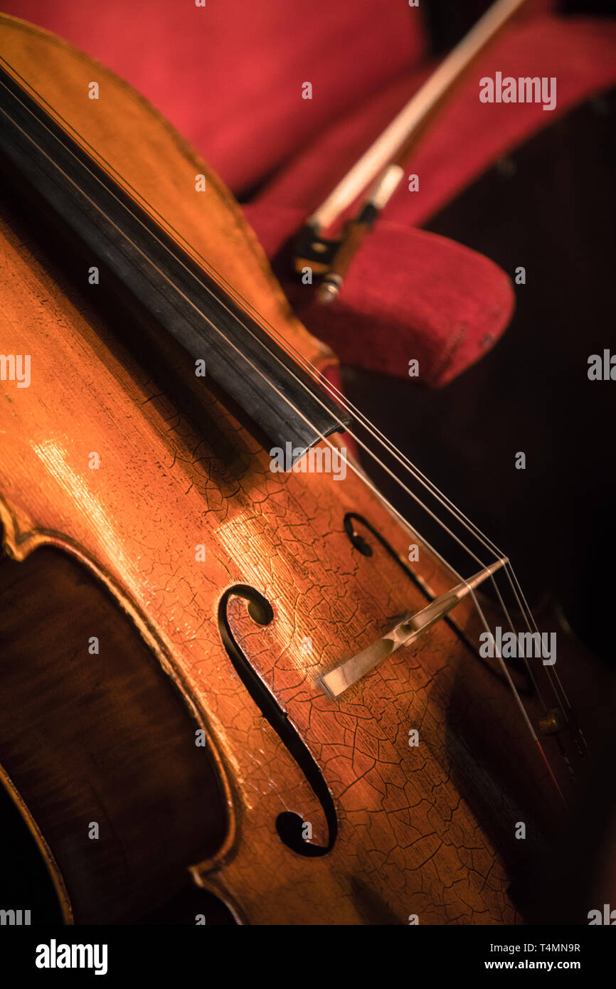 Close up shot of a vintage cello Stock Photo - Alamy