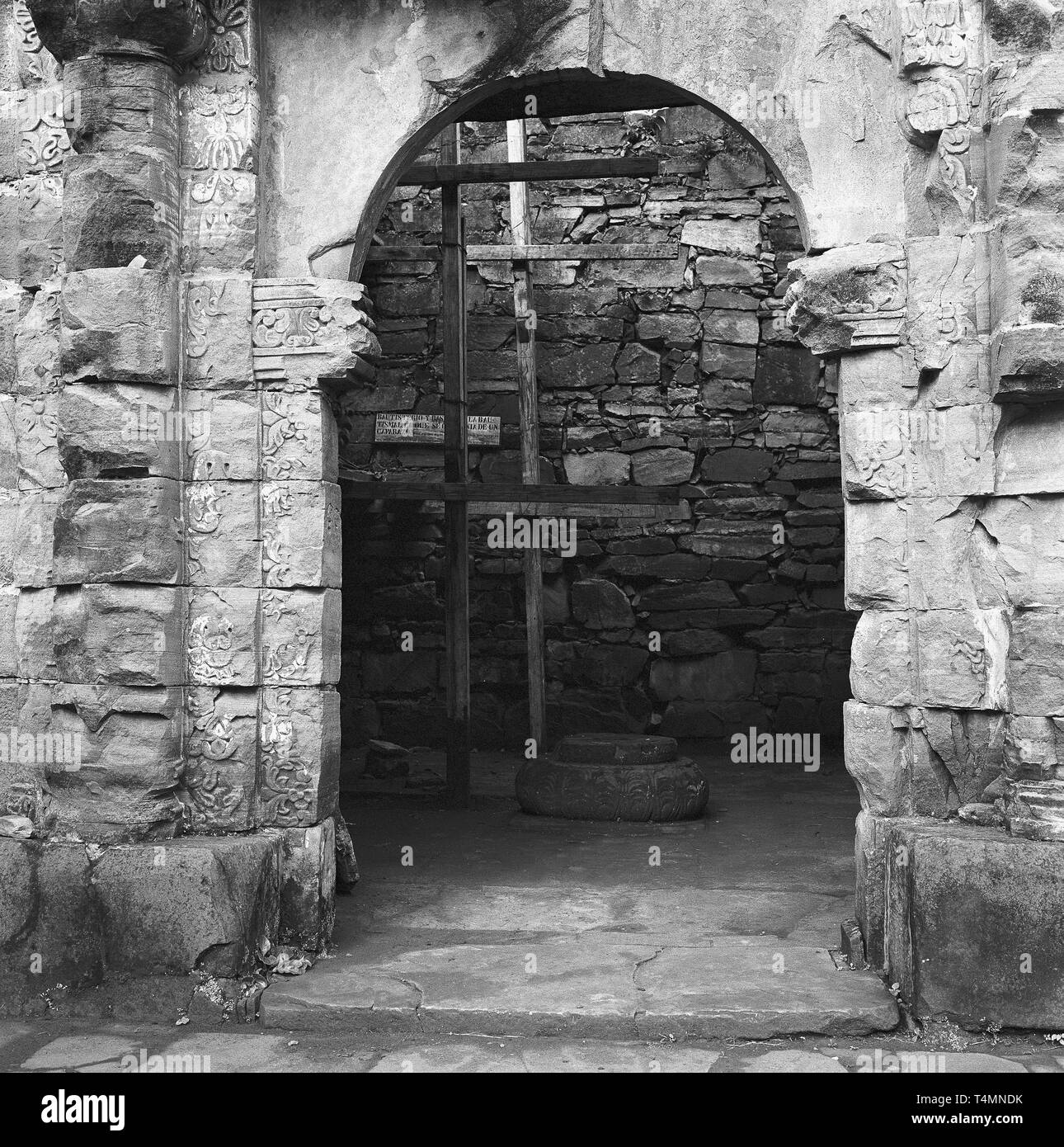 Gate to the sacristy with scaffolding of restoration work on the ...