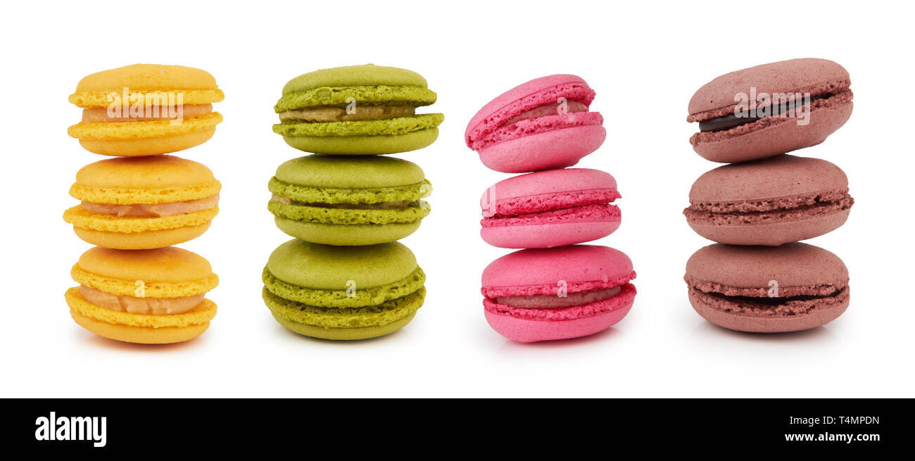 french colorful macarons isolated on white background Stock Photo - Alamy