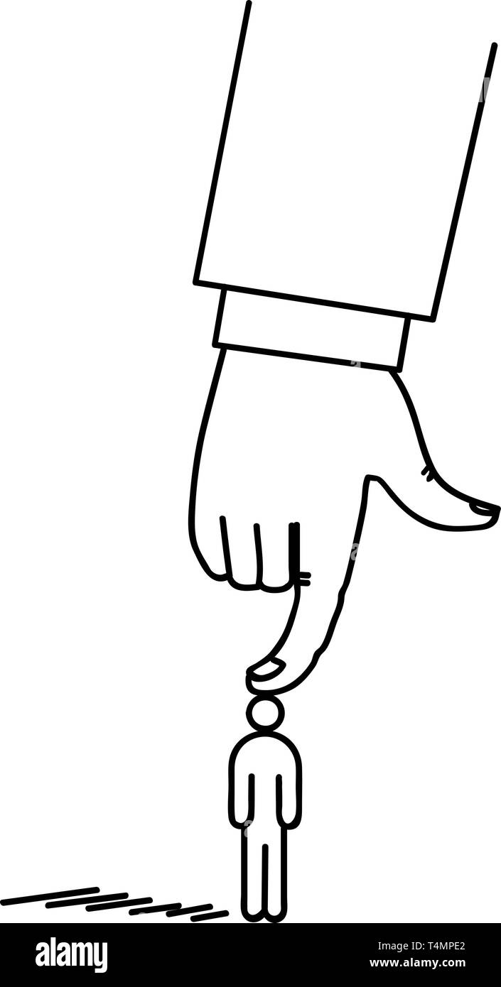 The hand presses by the finger figure of a man. Concept. Vector ...