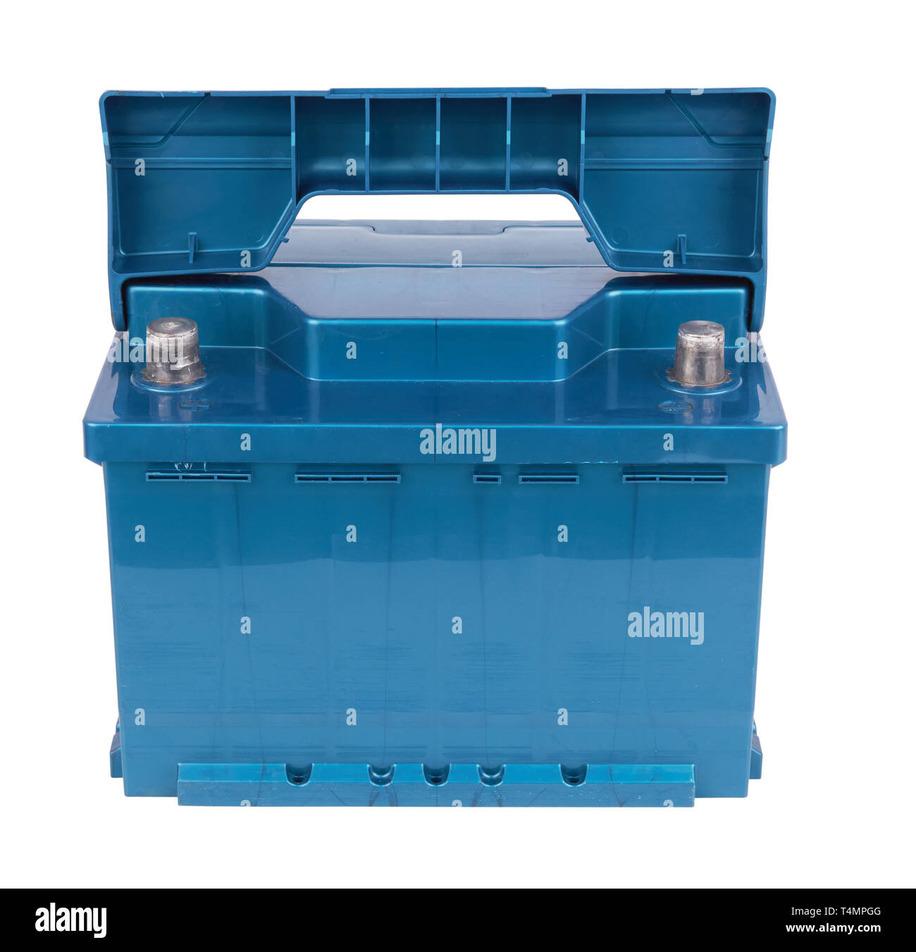 Generic blue car battery isolated on white background Stock Photo - Alamy