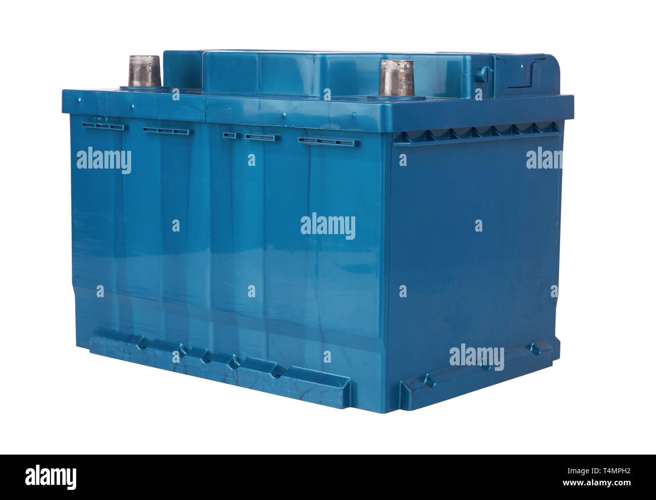 Generic blue car battery isolated on white background Stock Photo - Alamy