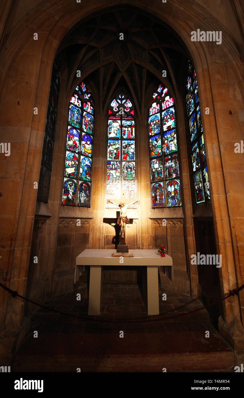 Light on crucifix in the Church Stock Photo - Alamy
