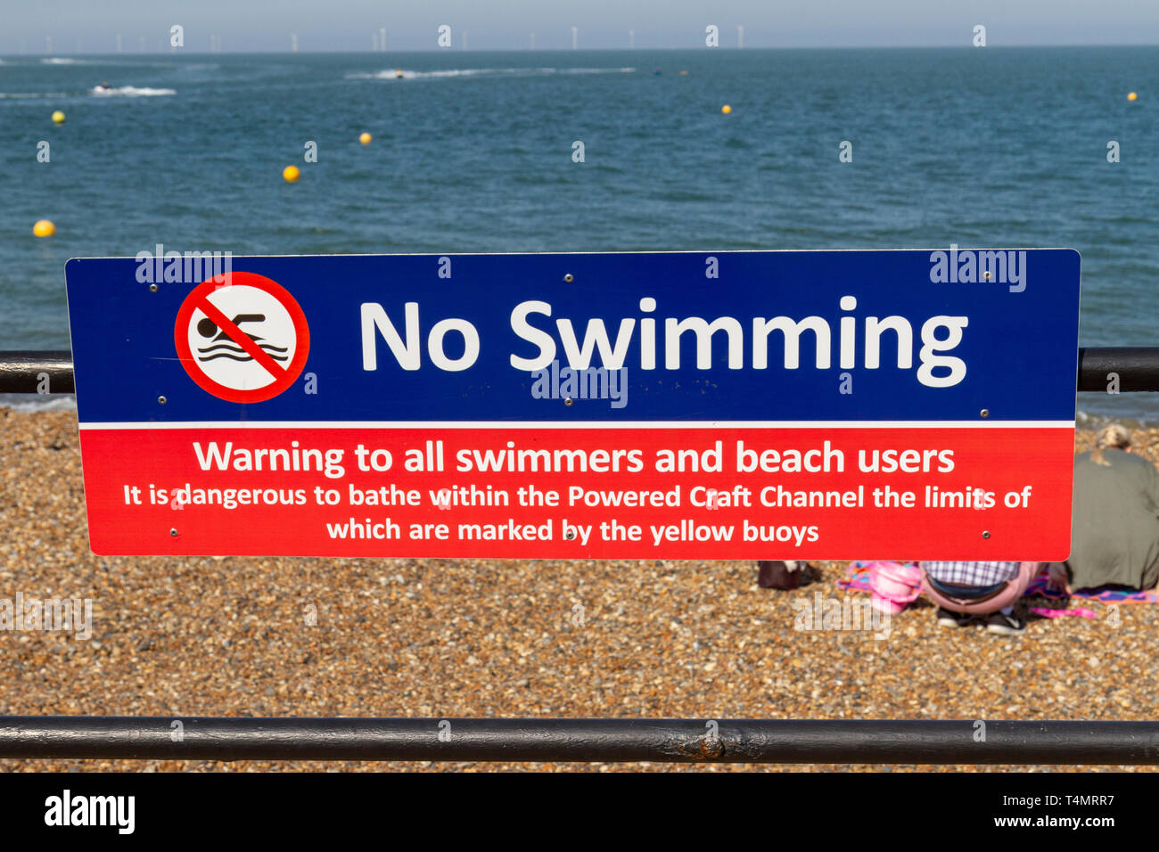 "No Swimming" sign advising visitors to the beach to not swim in this ...