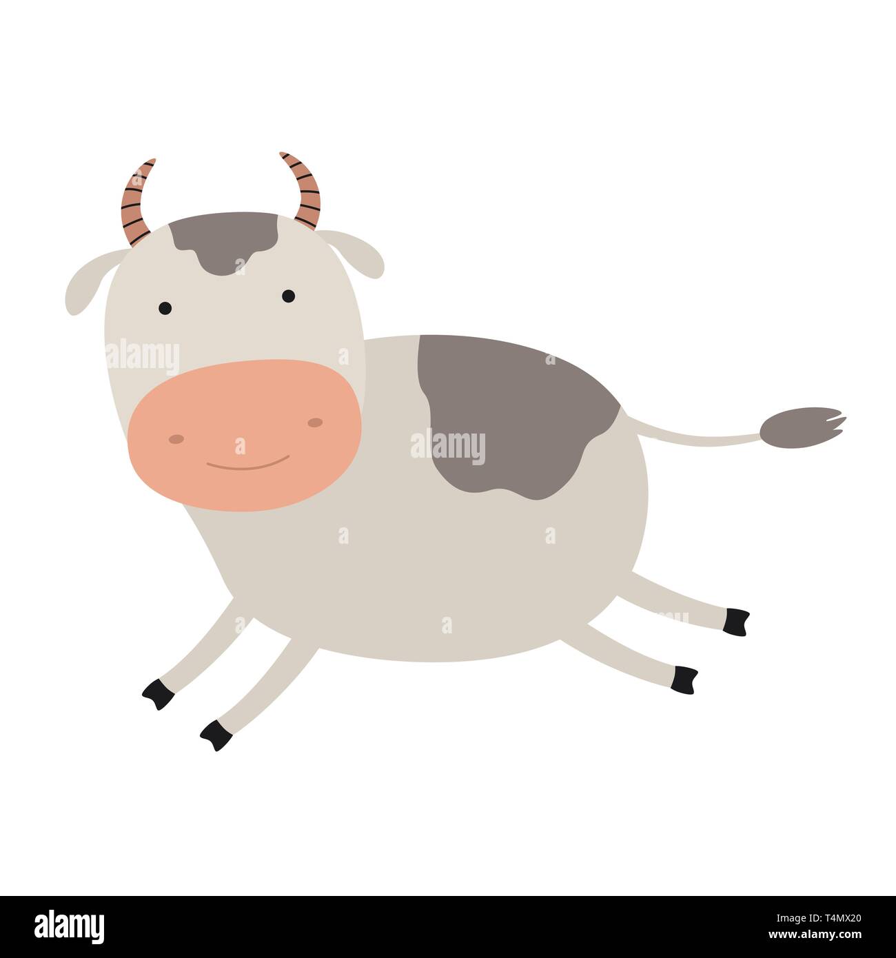 Cartoon cute cow. Emblem for printing. The running cow. Image is ...