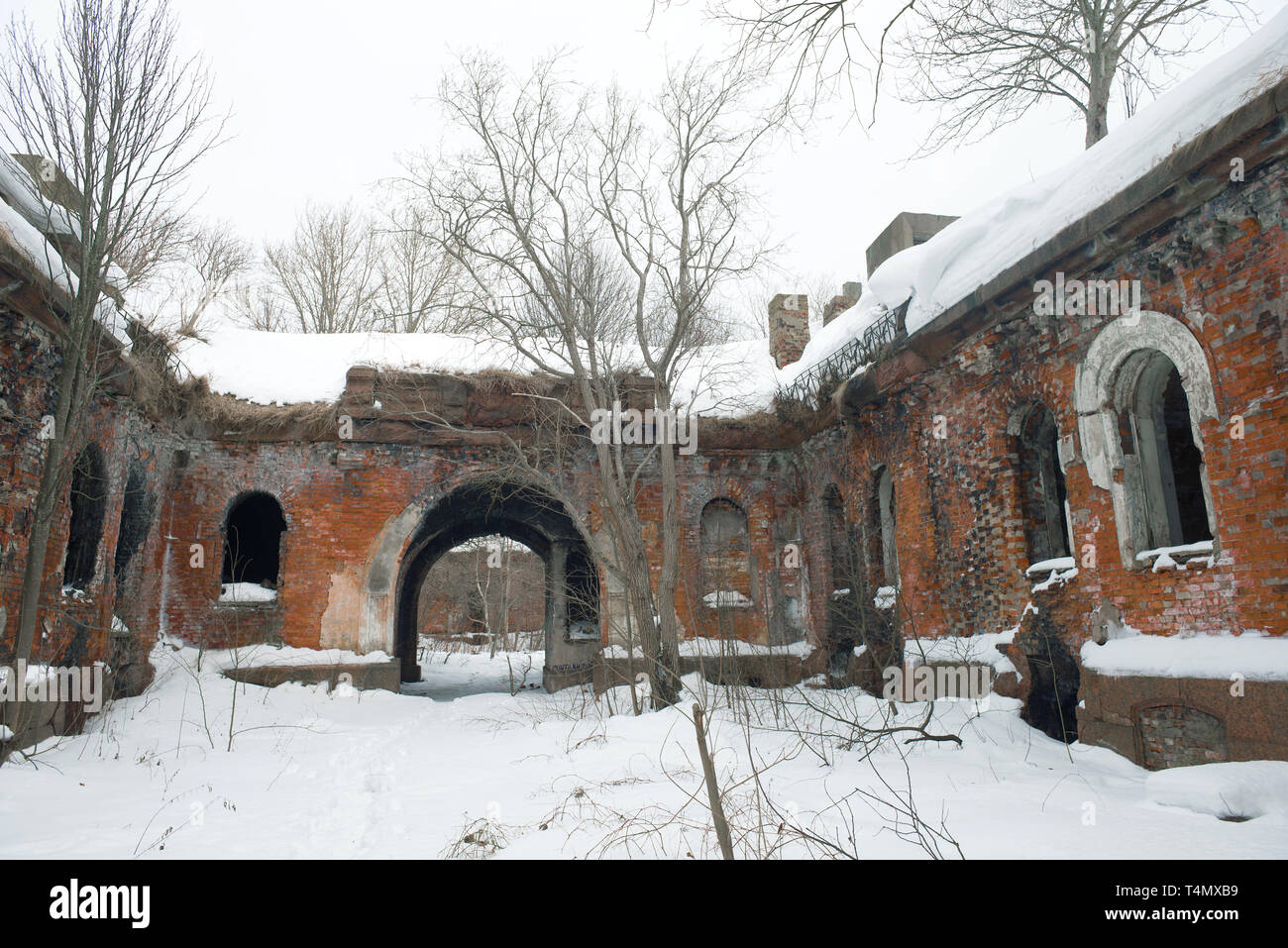Overcast February day in the courtyard of the abandoned artillery fort ...