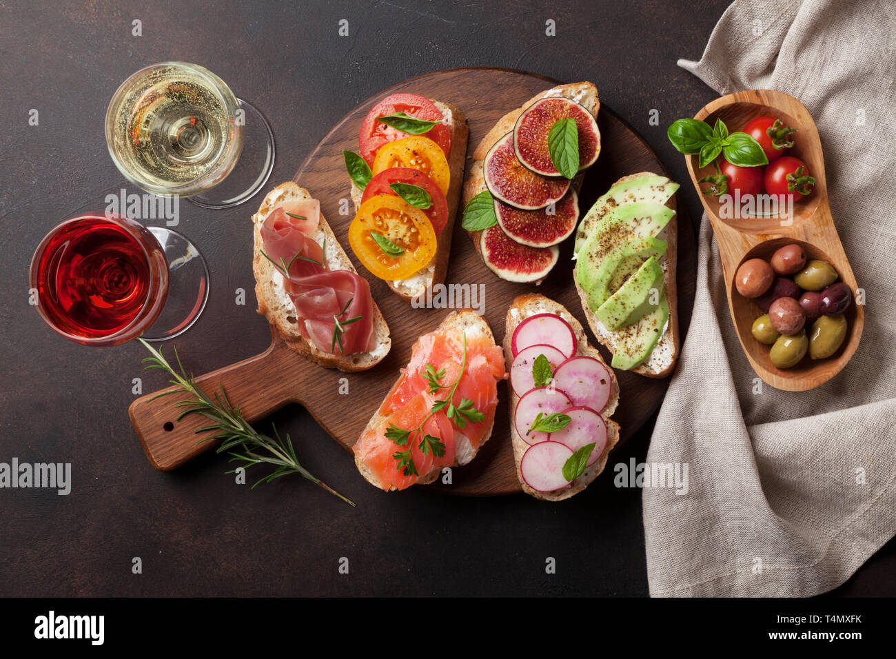 Brushetta or traditional spanish tapas. Appetizers italian antipasti ...