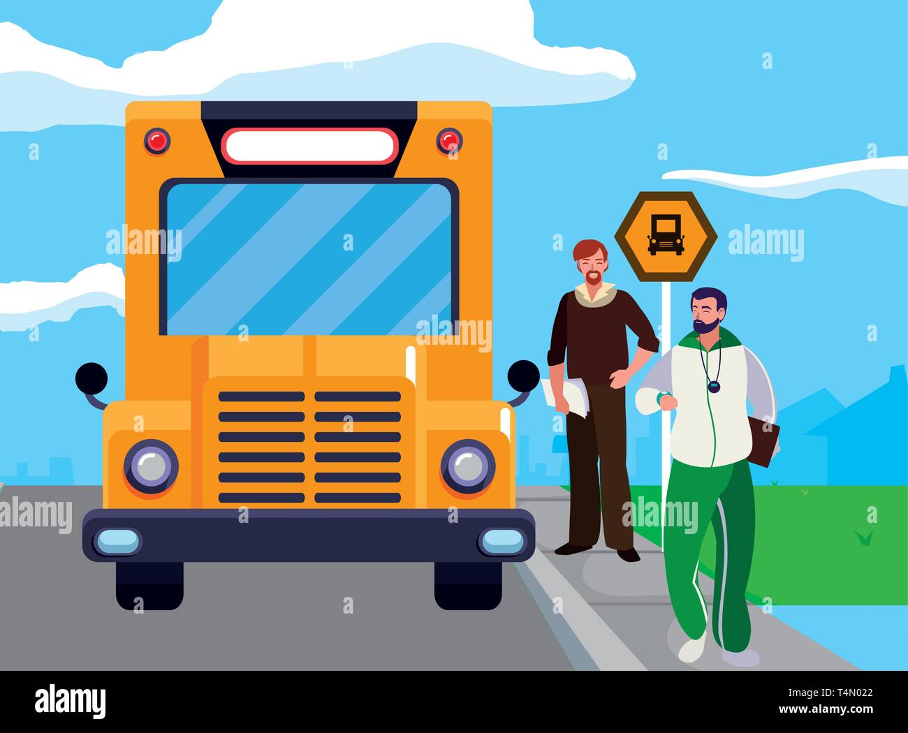 teachers classic and sports in stop bus vector illustration design ...