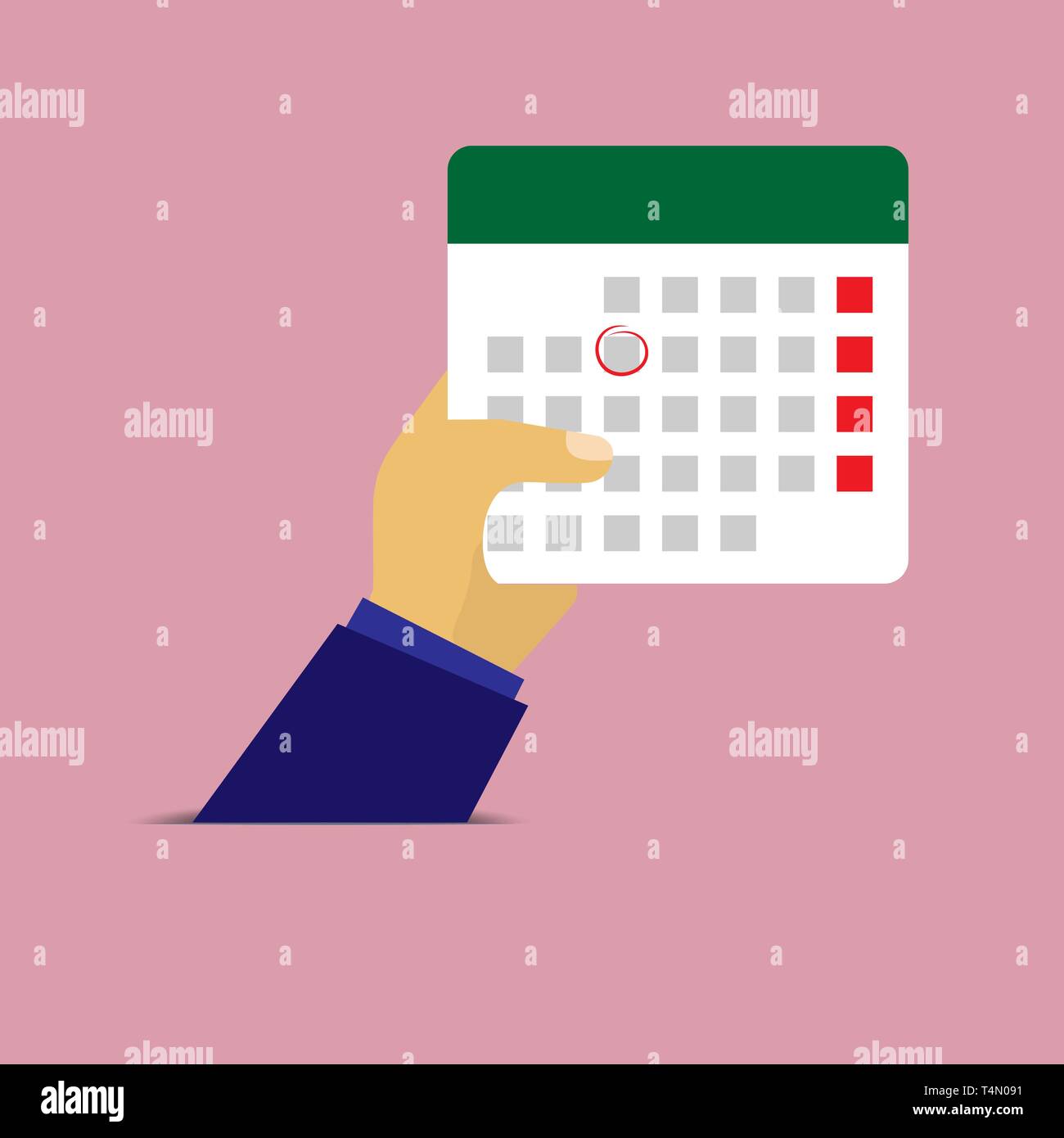 Hand holding a leaf of a calendar with the marked date flat design ...