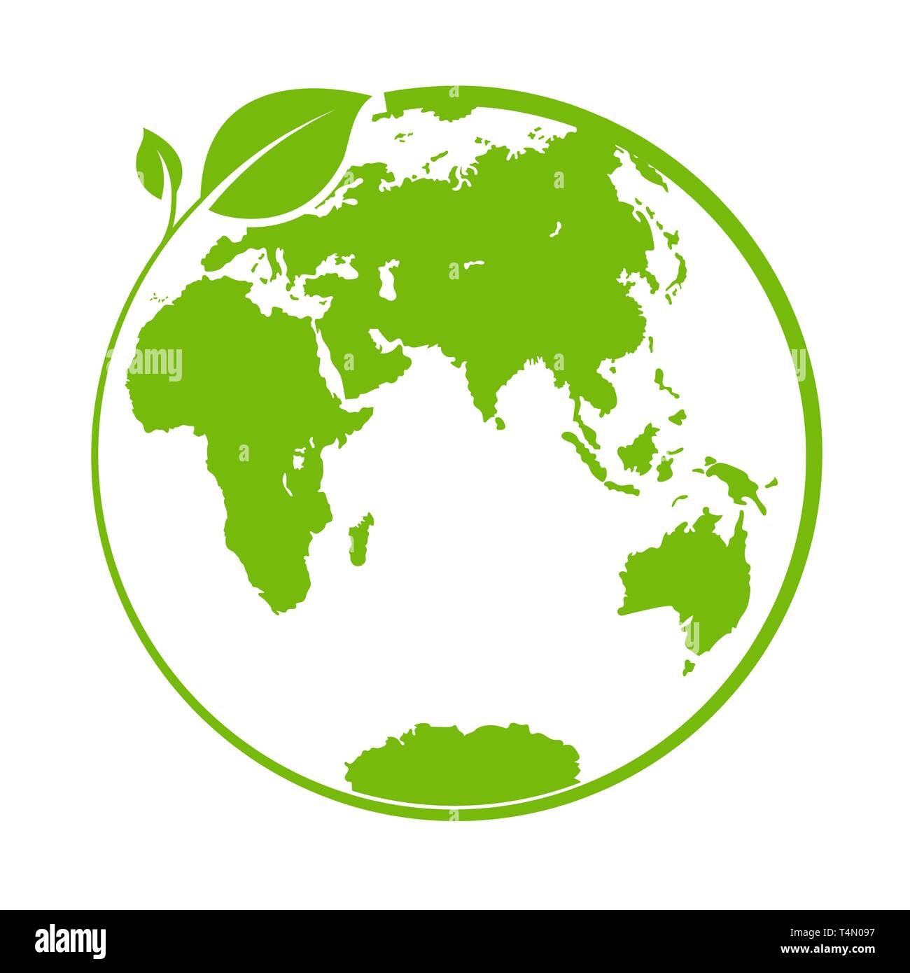 Green world, green branch with green leaves wrapped around the globe ...