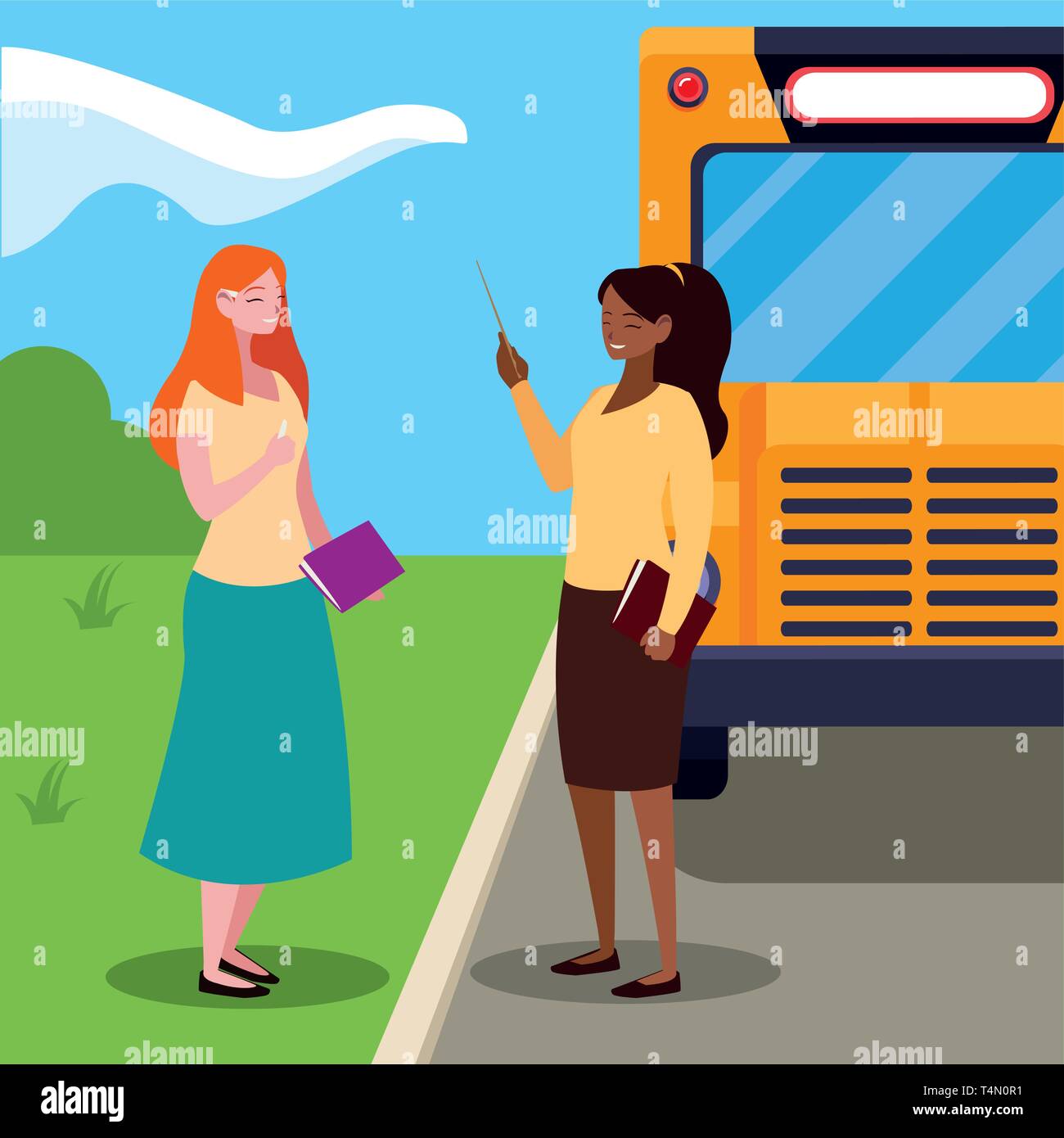 Women at bus stop Stock Vector Images - Alamy
