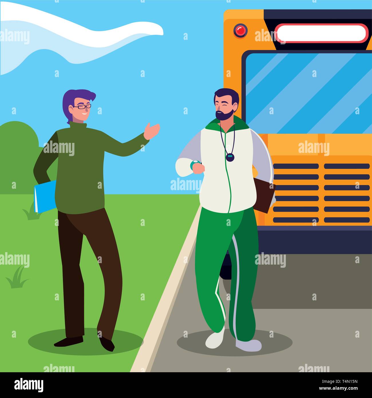 teachers classic and sports in stop bus vector illustration design ...