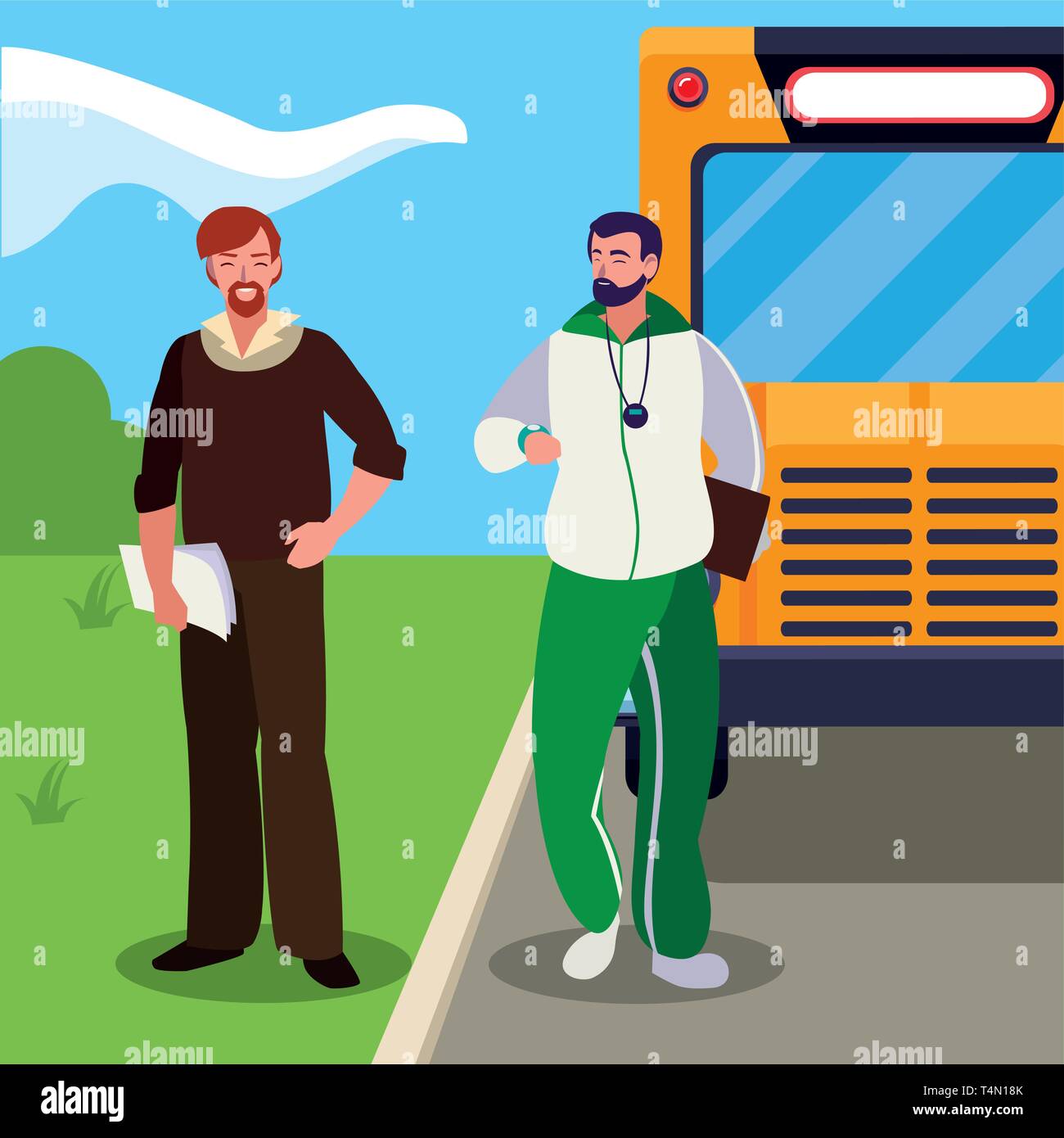 teachers classic and sports in stop bus vector illustration design ...