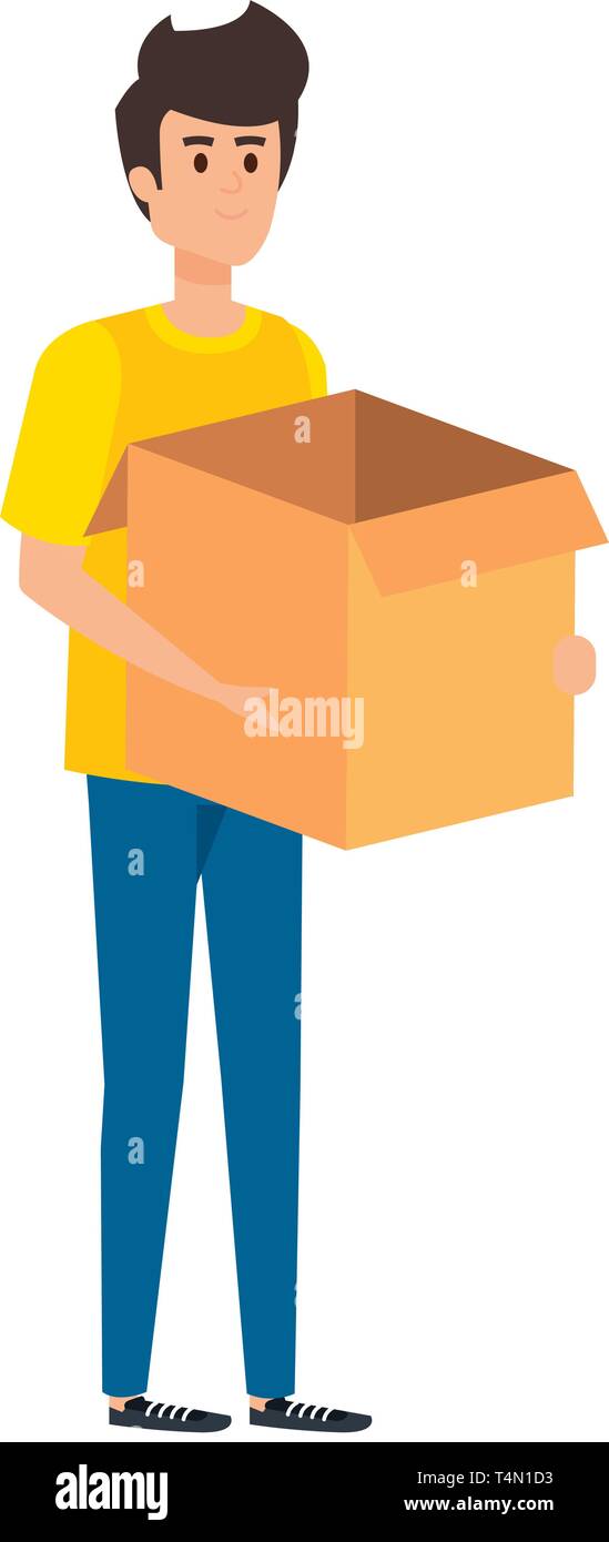 young man lifting box carton Stock Vector Image & Art - Alamy