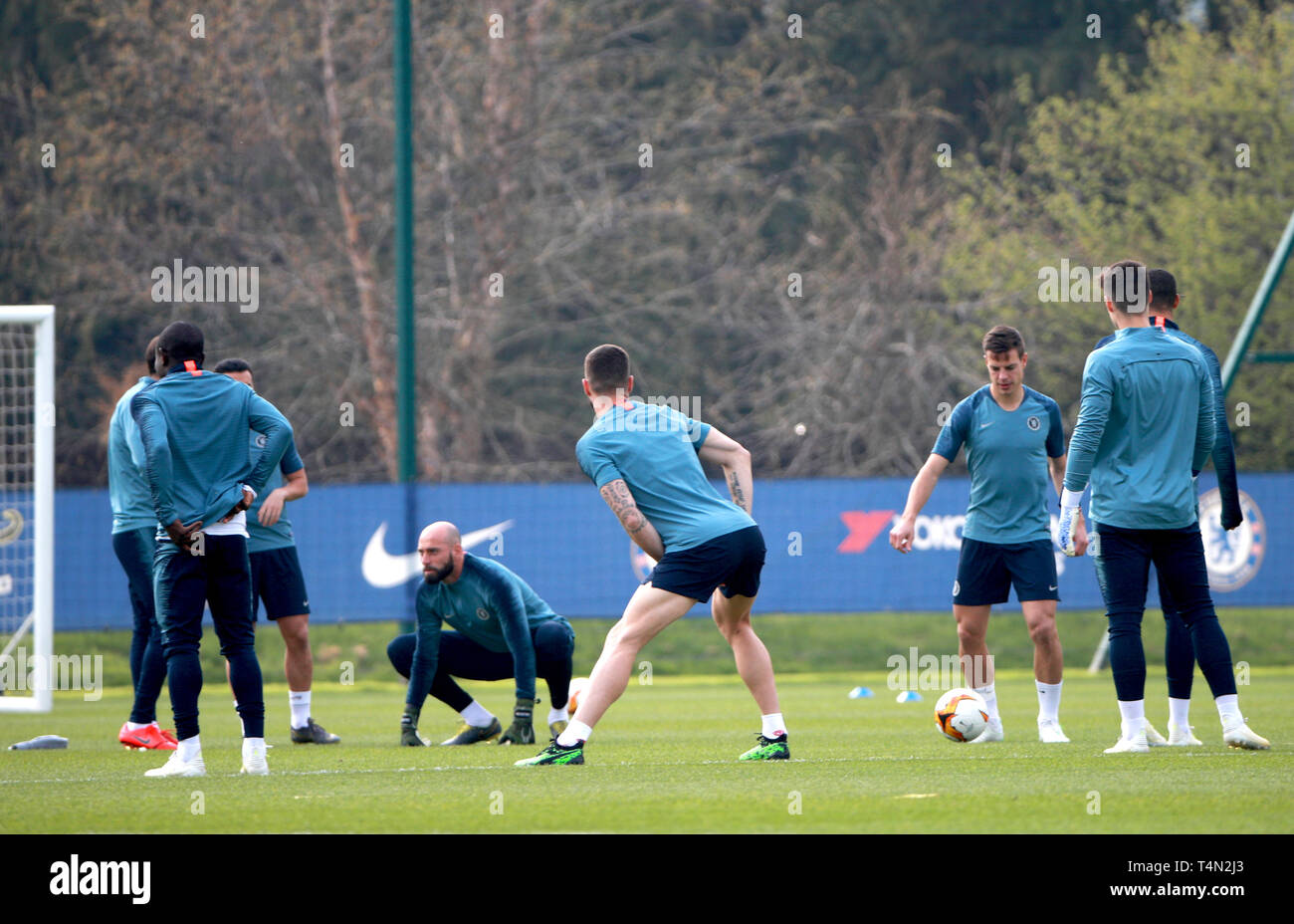 Chelsea players during the training session at Cobham Training Ground ...