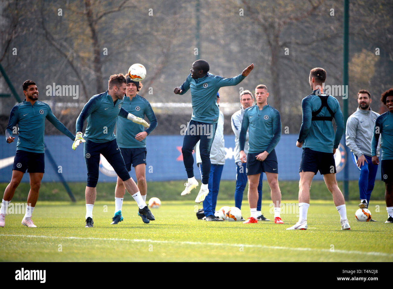 Chelsea players during the training session at Cobham Training Ground ...