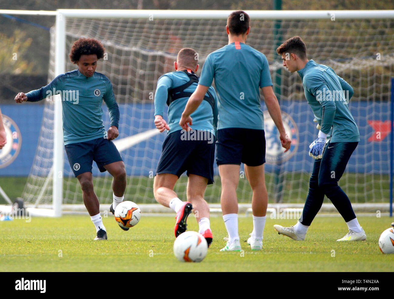Chelsea players during the training session at Cobham Training Ground ...
