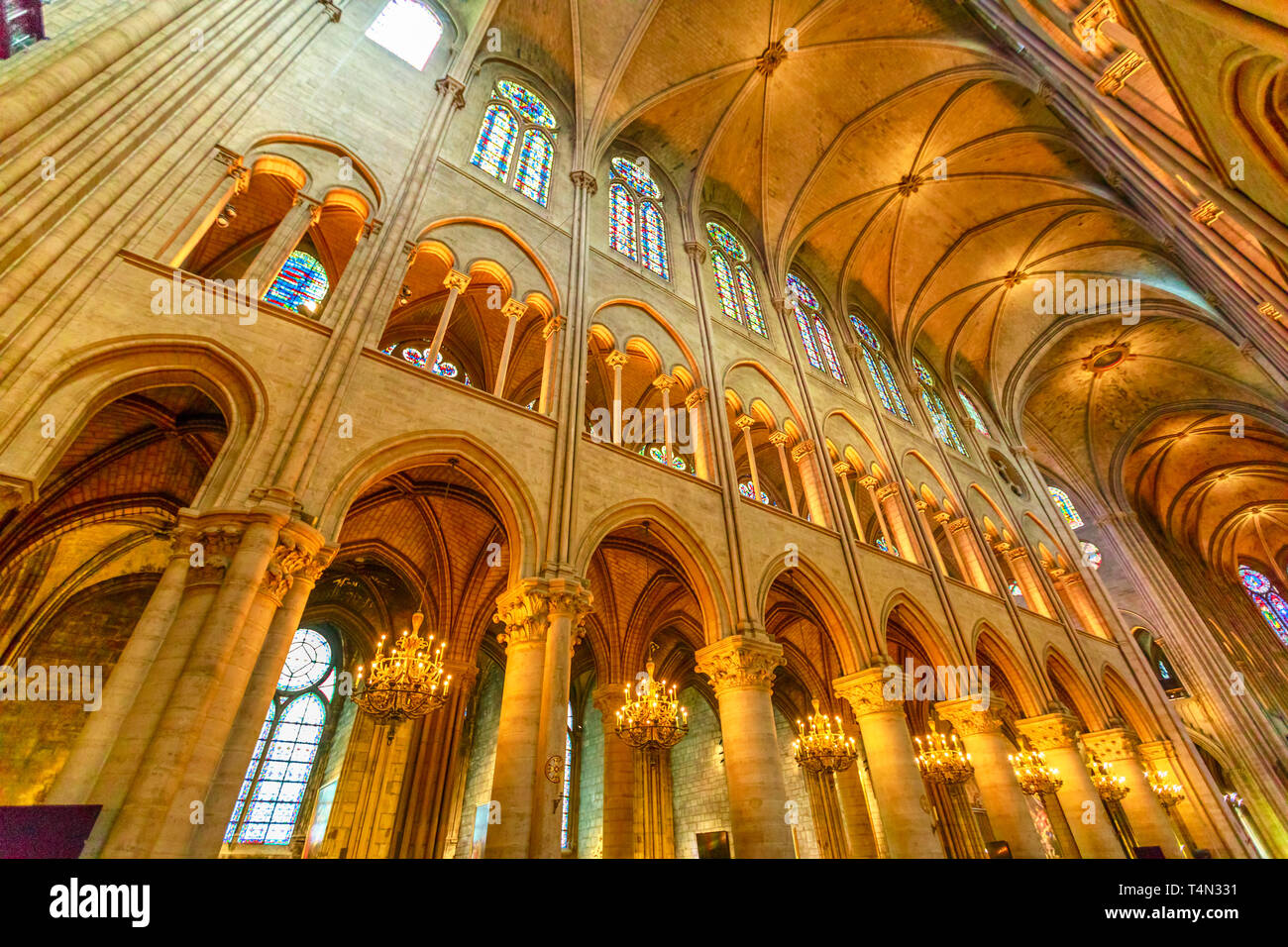 PARIS, FRANCE - JULY 1, 2017: interior panorama of Notre Dame Gothic ...