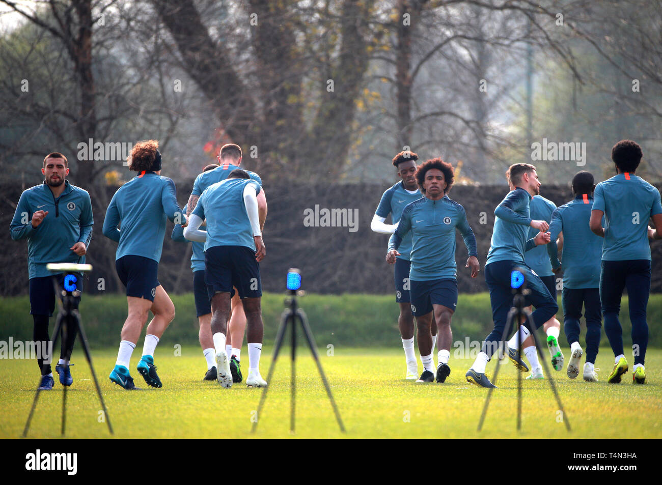 Chelsea players during the training session at Cobham Training Ground ...