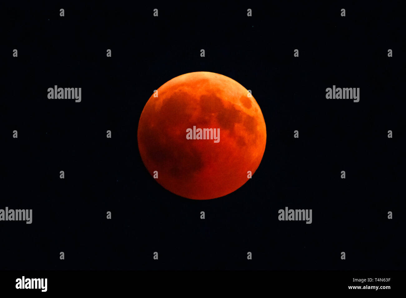 Full red moon by night. The moon turned red for Mars planet. Total ...