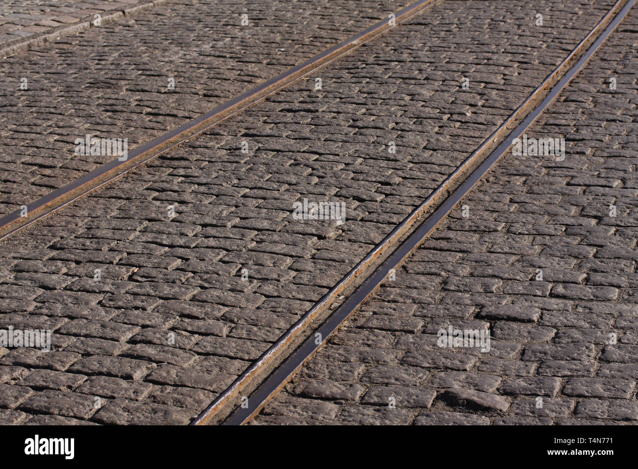 Tram tram railway railway tram cobble stone hi-res stock photography ...
