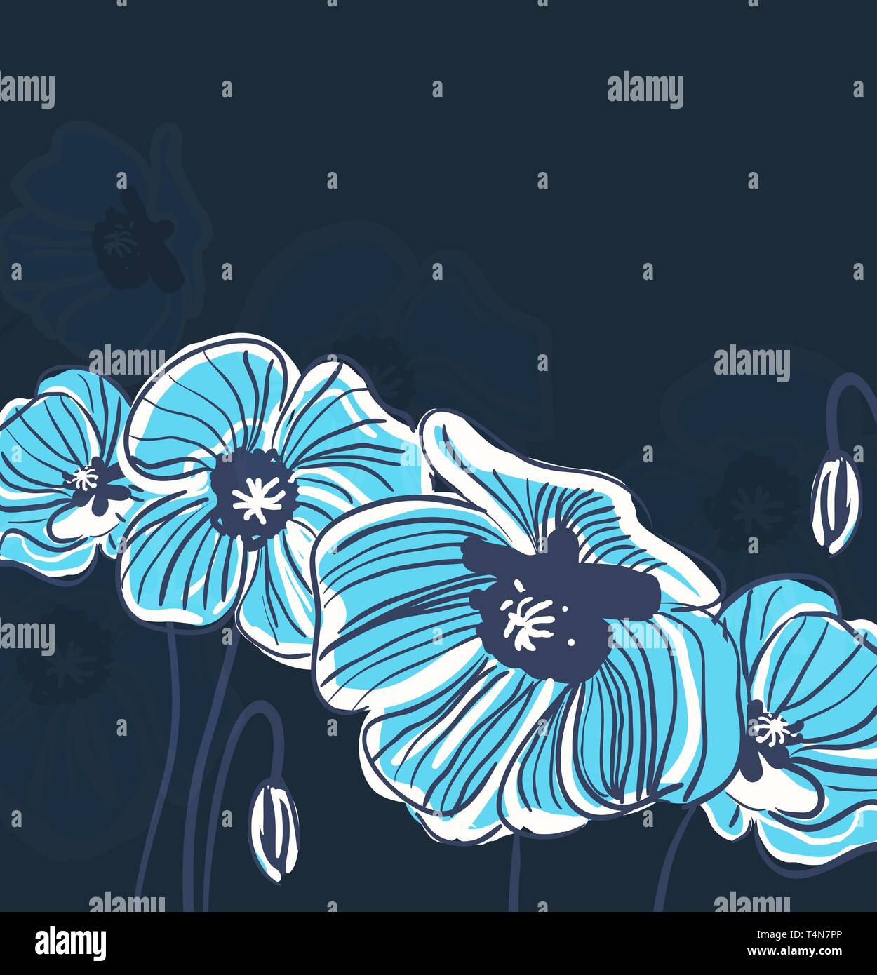 Drawing dark blue vector background with blue flowers Stock Vector ...