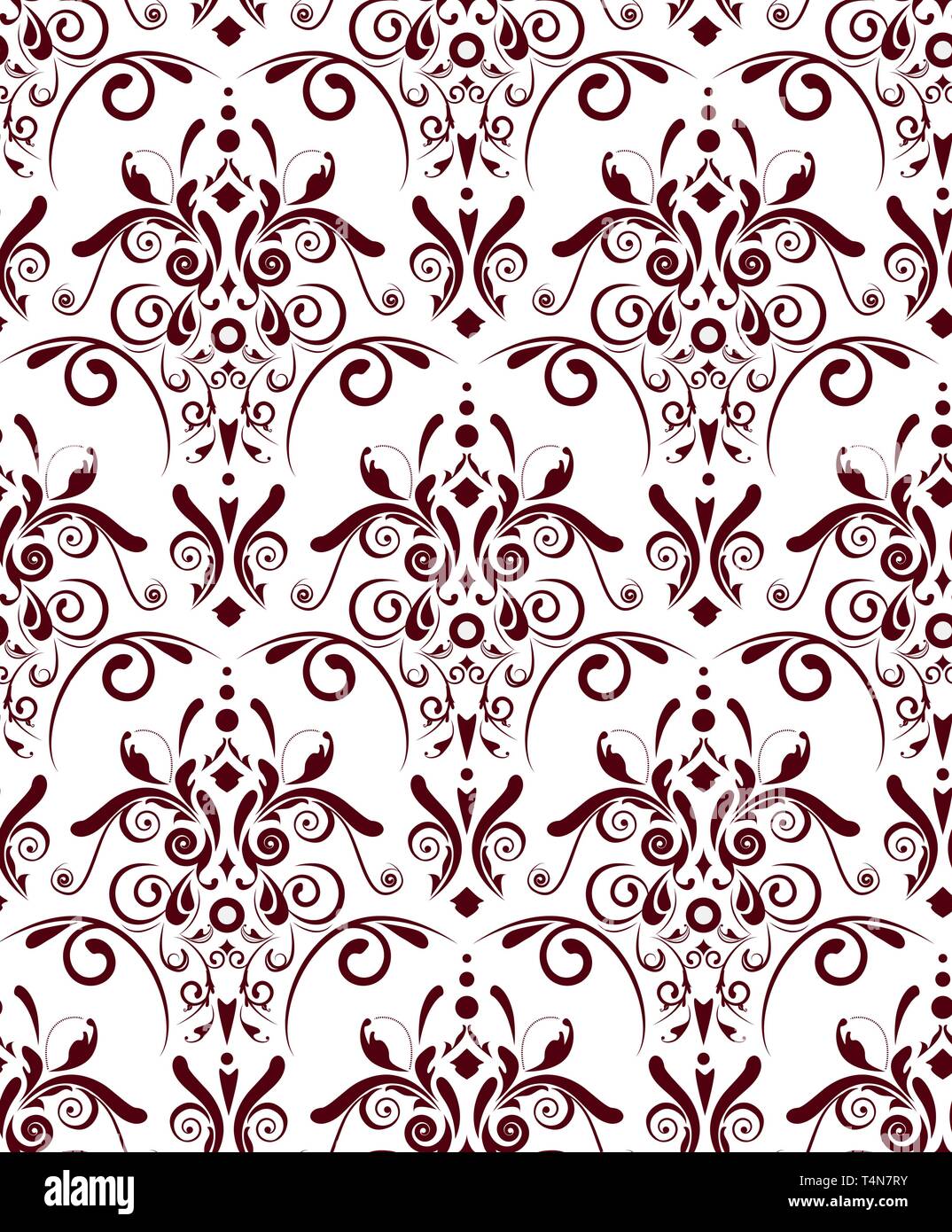 Abstract seamless vector texture with dark red damask pattern Stock ...