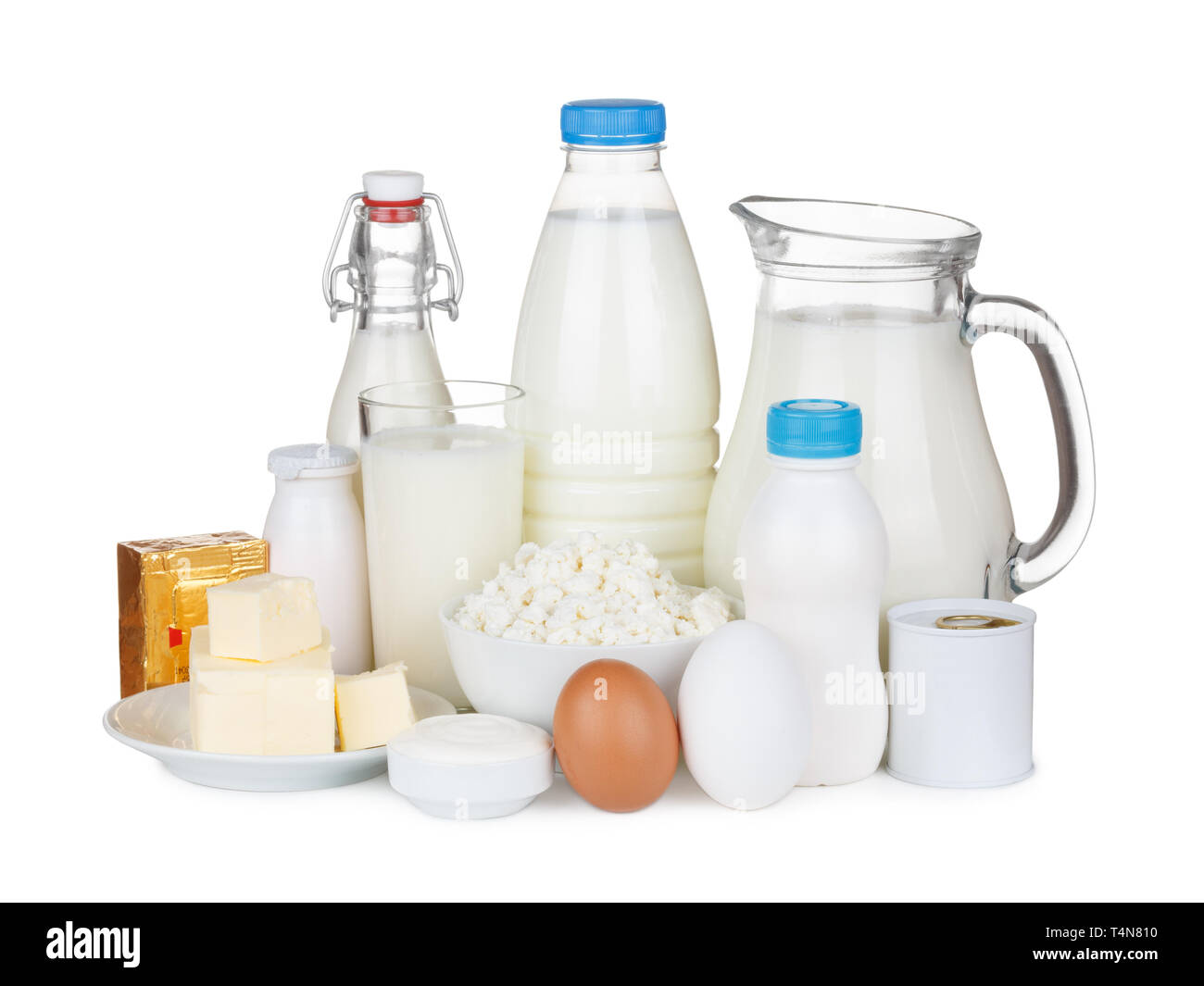 Dairy products assortment isolated on white background Stock Photo - Alamy