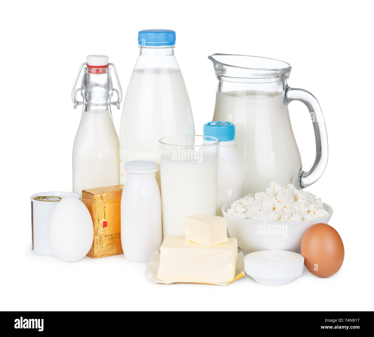 Dairy products assortment isolated on white background Stock Photo - Alamy