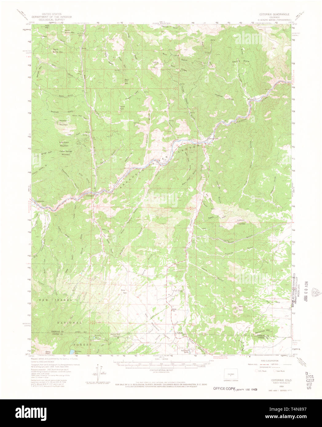 USGS TOPO Map Colorado CO Cotopaxi 402267 1959 62500 Restoration Stock ...