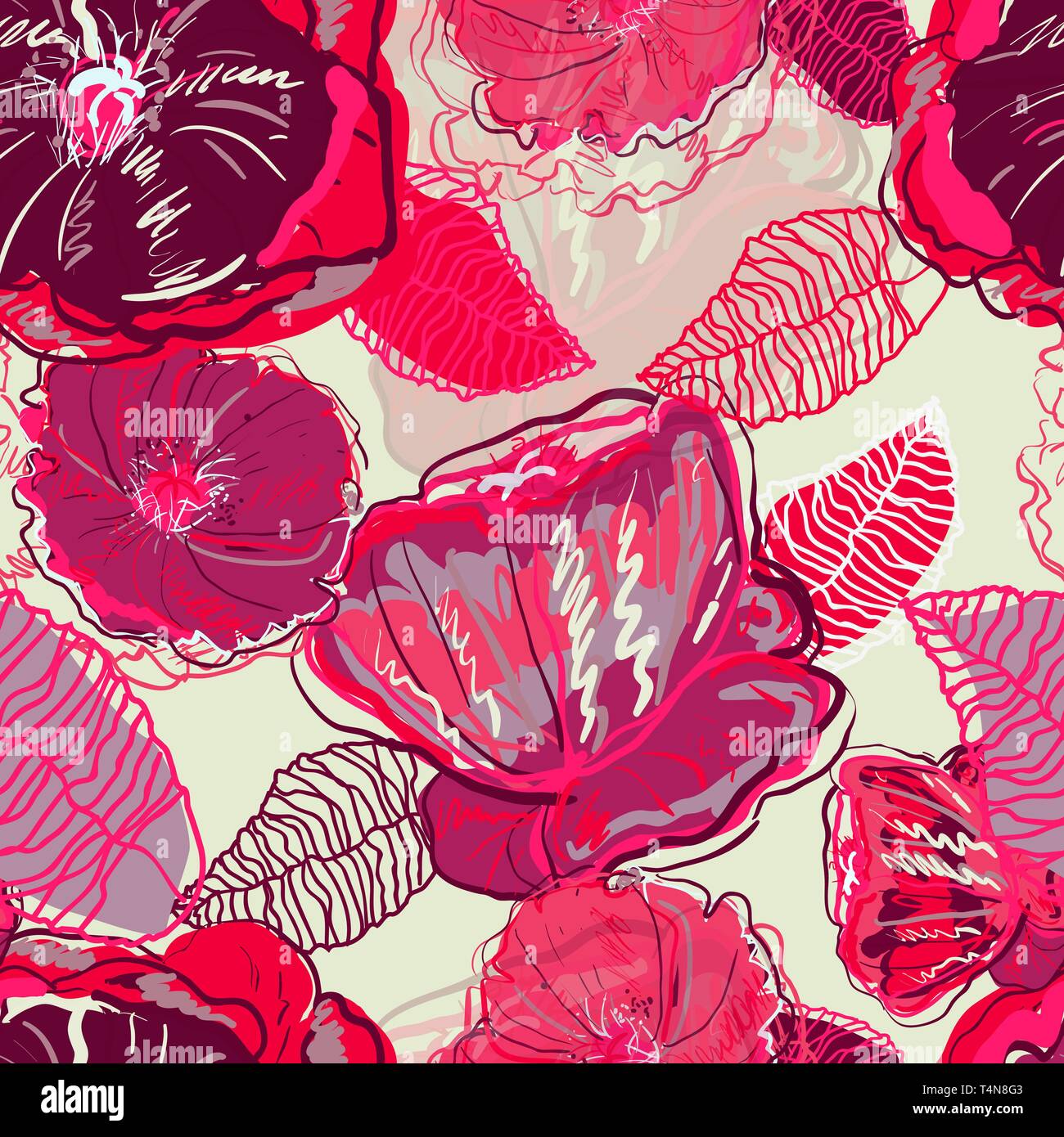 Abstract vector seamless texture with bright drawing flowers Stock ...